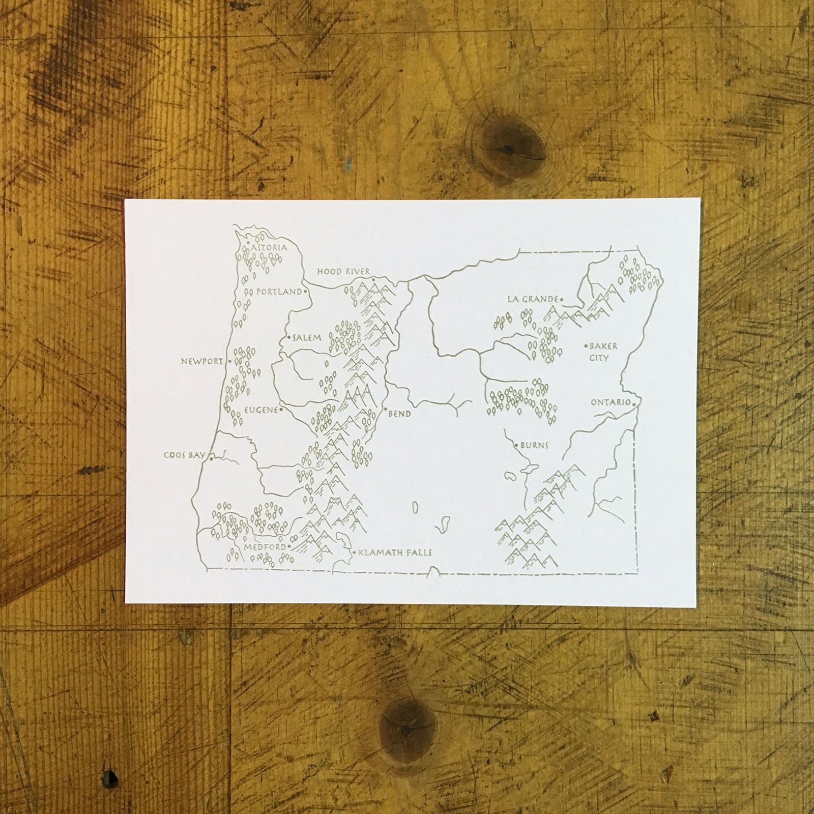 Oregon State Map Letterpress Postcard – Green Bird Press