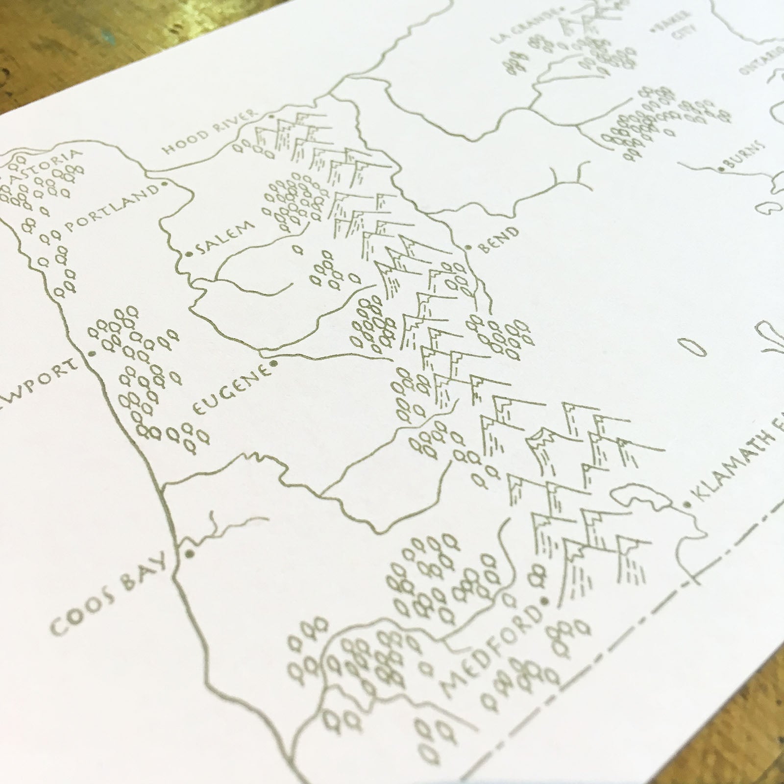 Oregon State Map Letterpress Postcard – Green Bird Press