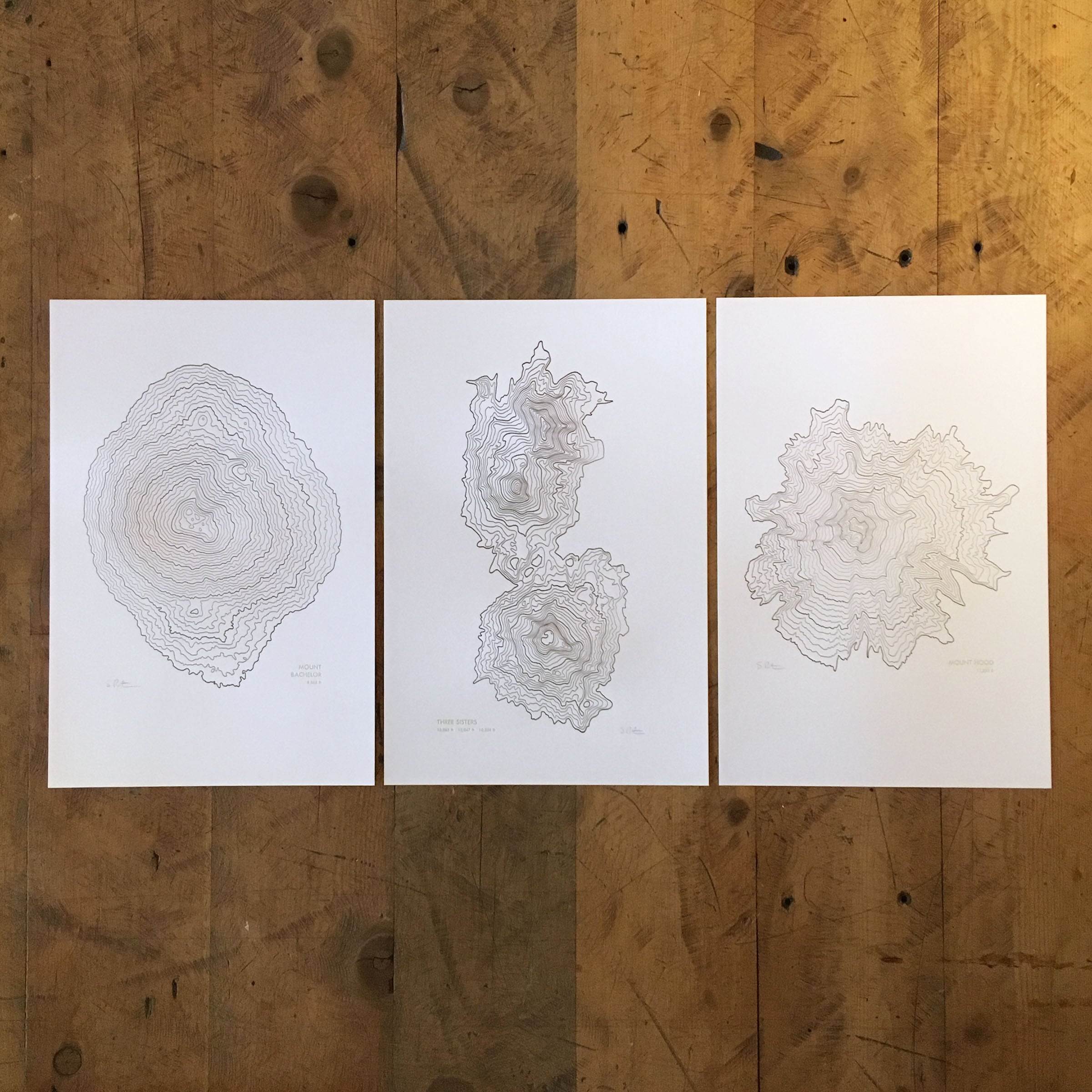 Three Sisters Topographic Map Letterpress Print – Green Bird Press
